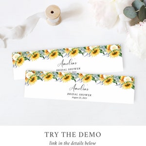 Sunflower Editable Water Bottle Labels, Yellow Floral Eucalyptus Water ...