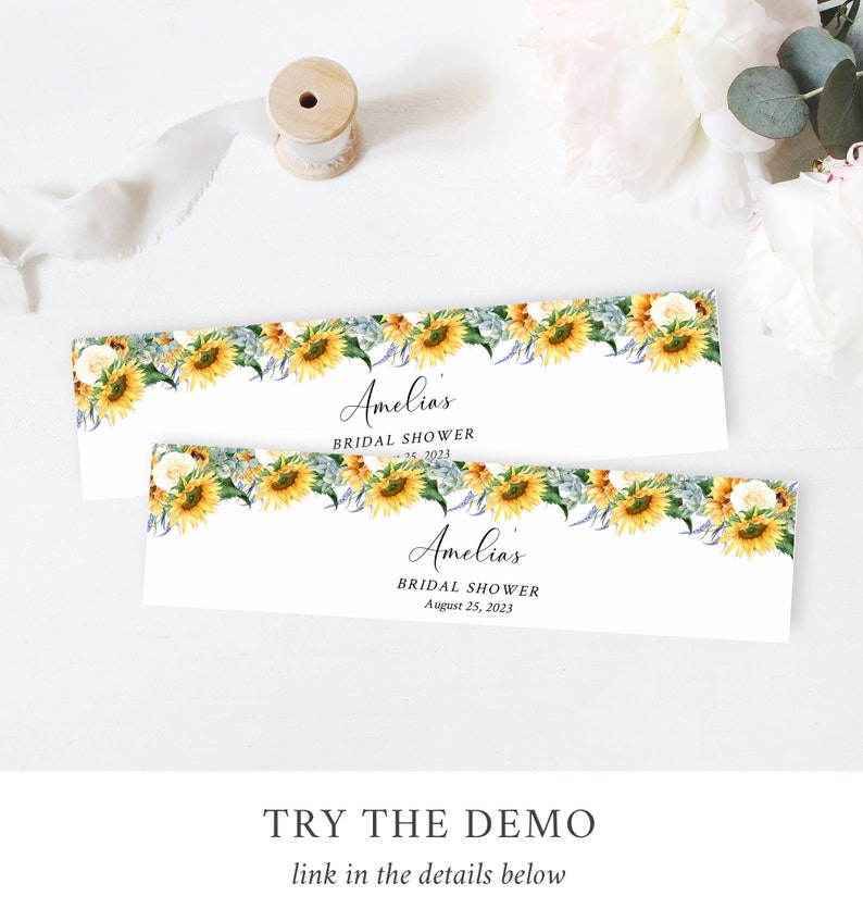 Sunflower Editable Water Bottle Labels Yellow Floral - Etsy