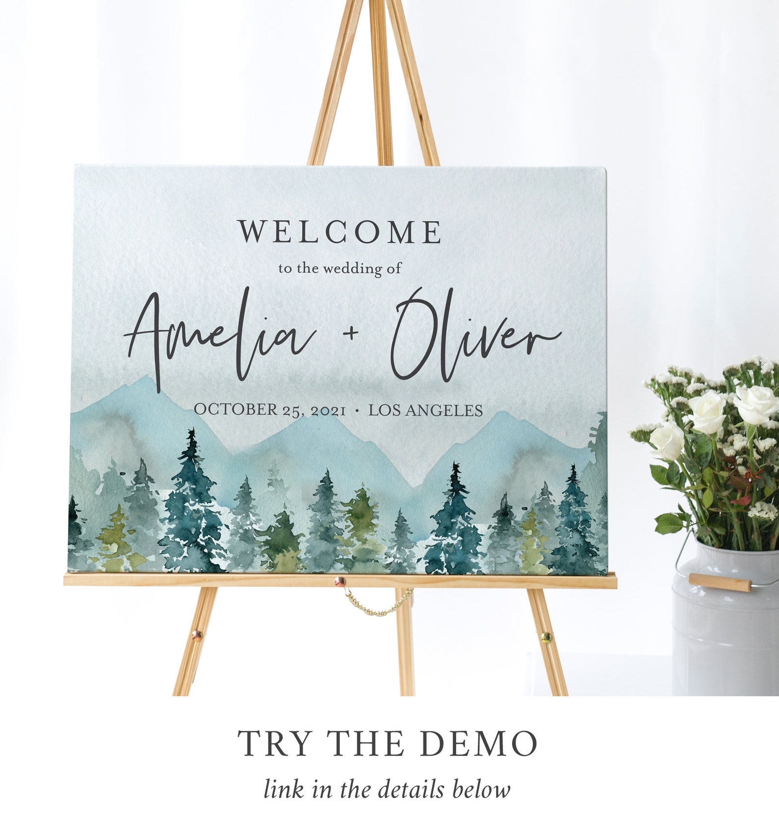 Mountains Editable Wedding Welcome Sign Woodland Landscape - Etsy