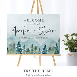Mountains Editable Wedding Welcome Sign, Woodland Landscape Shower Sign ...