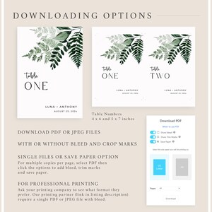 Modern Botanical Editable Table Numbers, Printable Minimal Fern Wedding ...