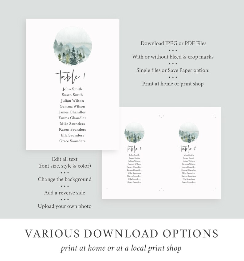 Mountains Editable Seating Chart Template, Rustic Woodland Hanging ...