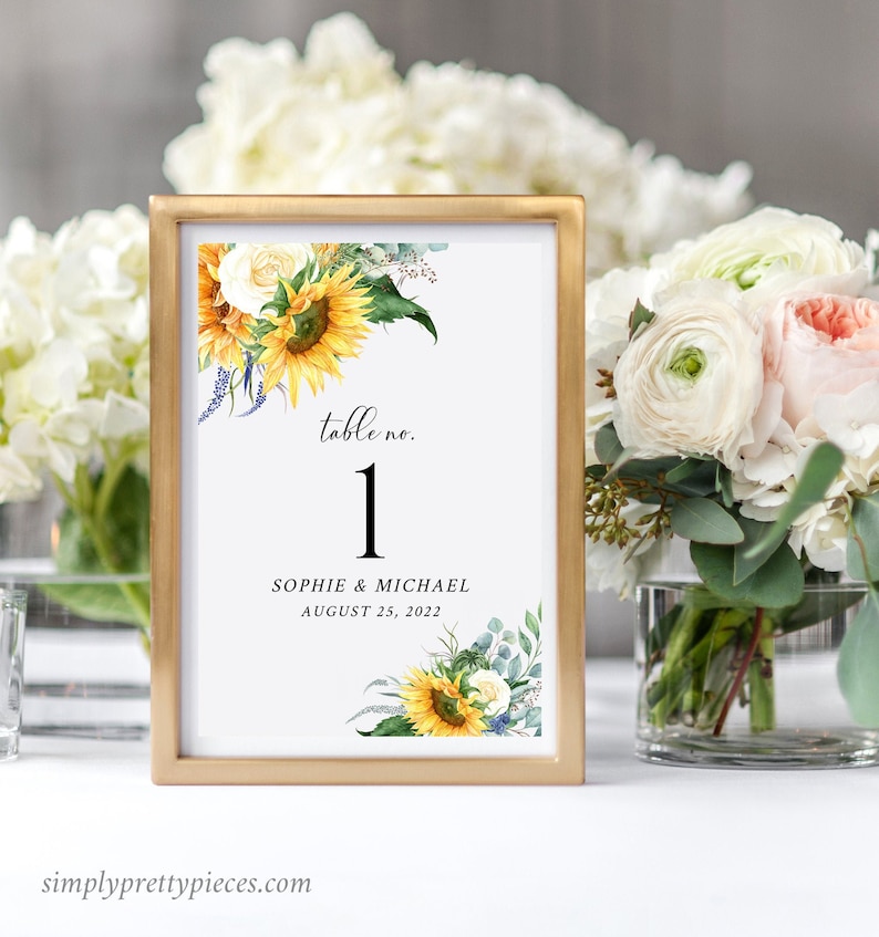 Sunflower Editable Table Numbers, Printable Yellow Floral Table Numbers ...
