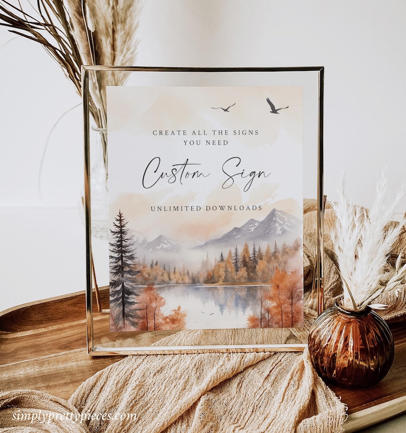 Woodland Custom Wedding Sign, Mountains Table Top Sign, Printable ...
