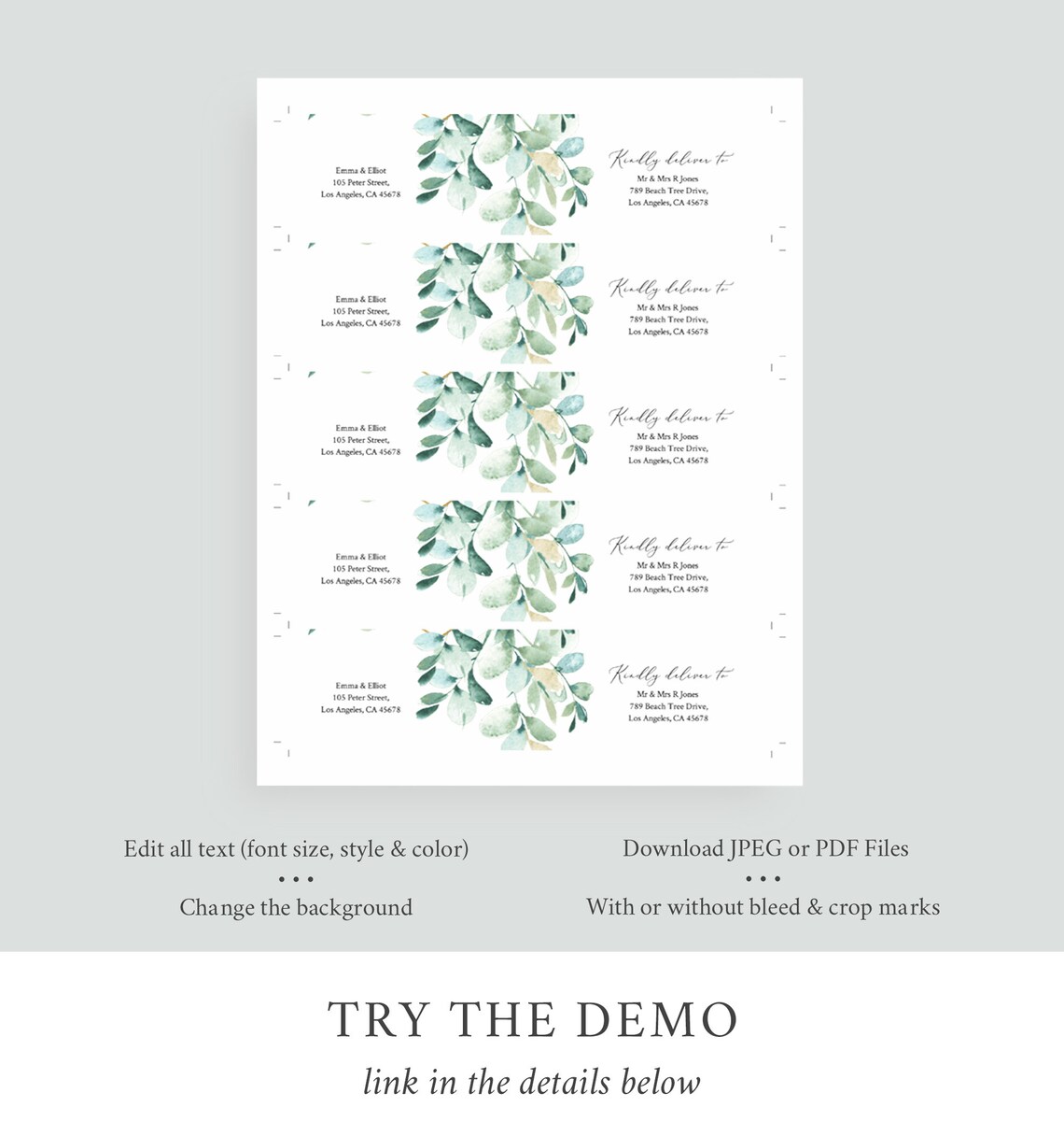 Eucalyptus Editable Wrap Around Address Label Template, Greenery ...