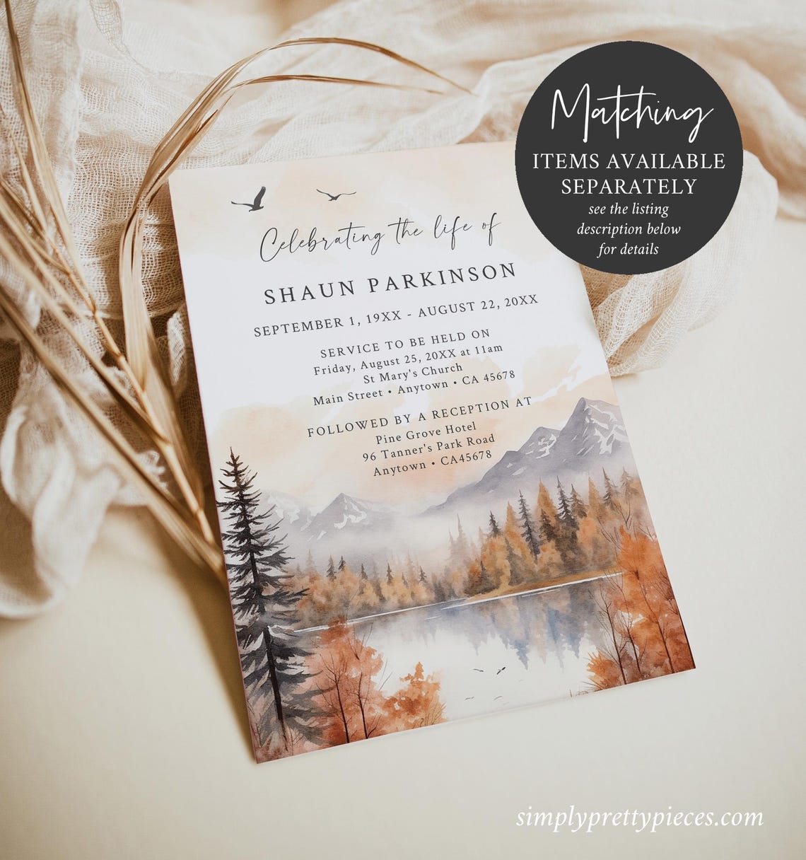 Woodland Funeral Booklet Program, Foldable Memorial Program Man ...