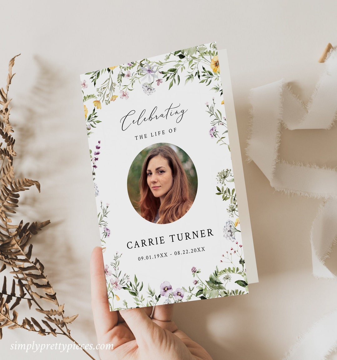 Woman's Funeral Booklet Program, Foldable Memorial Program Printable ...