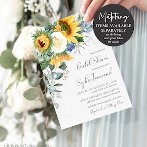 Sunflower Editable Water Bottle Labels, Yellow Floral Eucalyptus Water ...