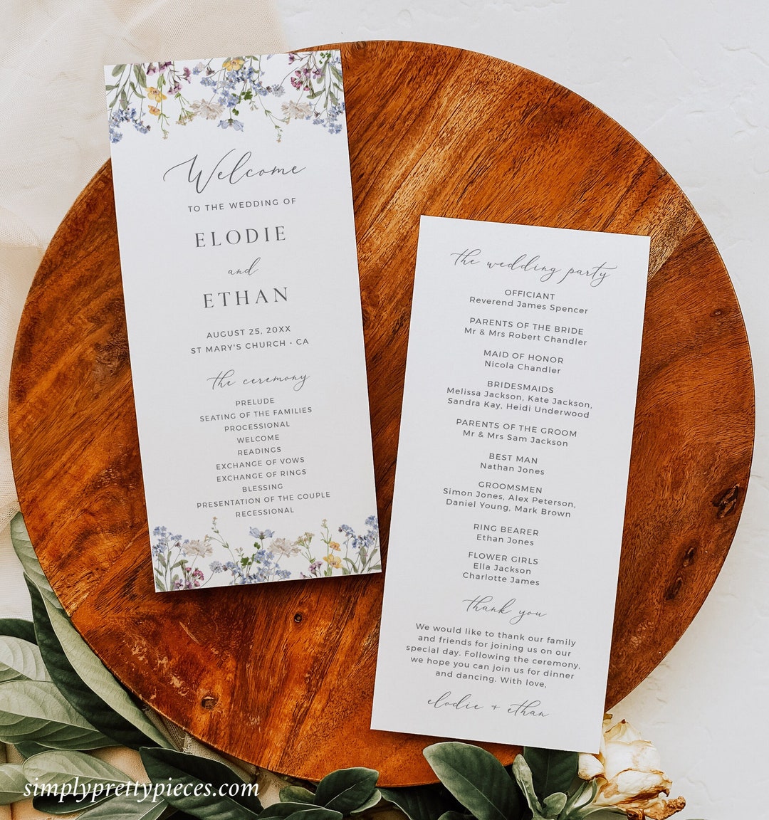 Wildflower Wedding Program, Floral Ceremony Program, Summer Wedding Order of Service Template ...