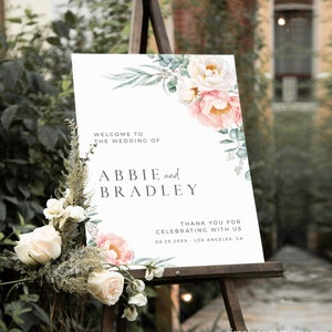 Peony Wedding Welcome Sign, Blush Floral Welcome Sign, Garden Wedding ...