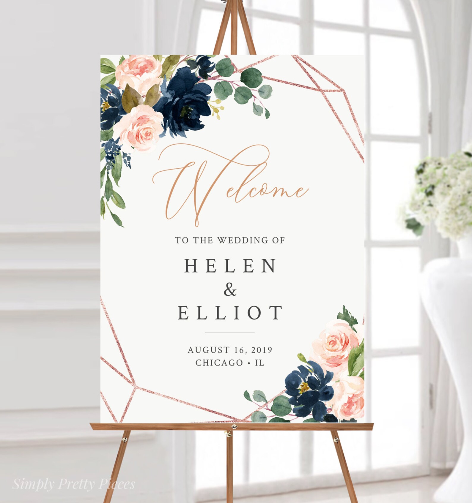 Navy Blush Geometric Editable Wedding Bundle Printable - Etsy