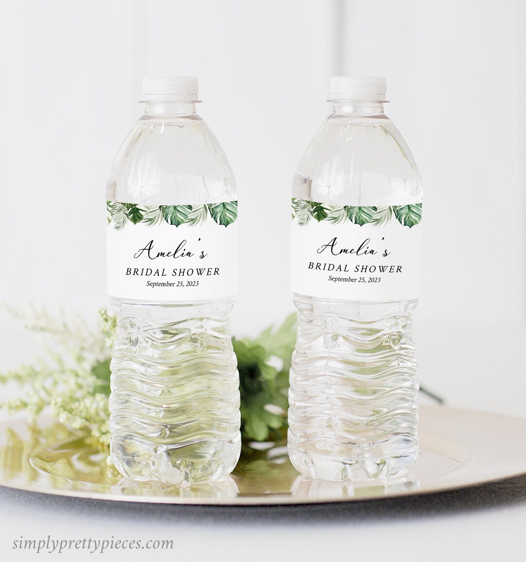 Monstera Editable Water Bottle Labels, Tropical Greenery Water Bottle ...