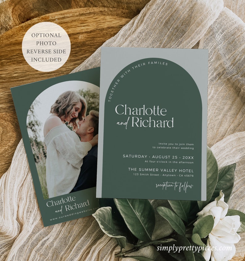 Sage Arch Wedding Invitation Set QR Code RSVP, Sage Arched Wedding ...