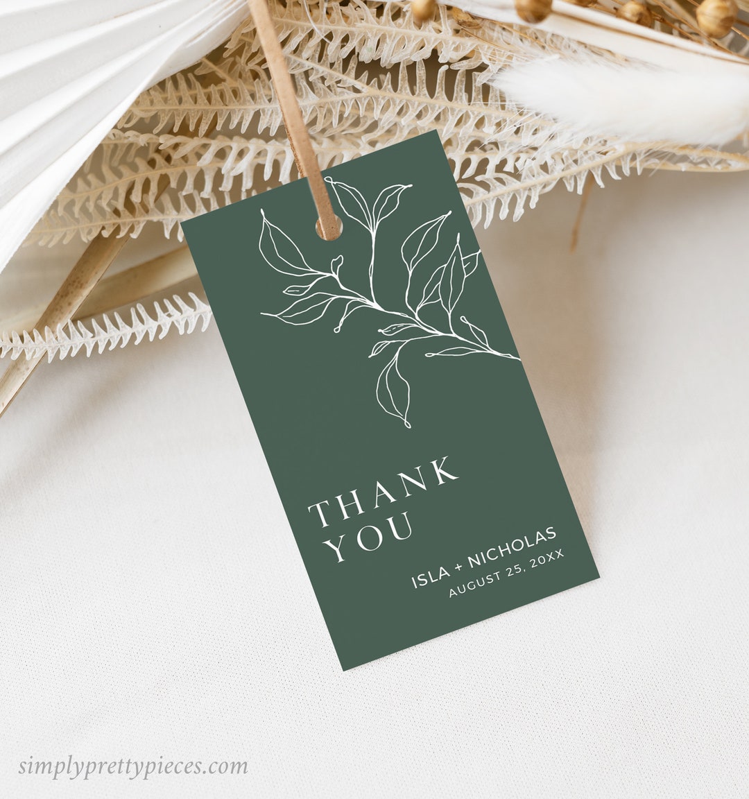Sage Green Favor Tags, Botanical Thank You Tags, Minimalist Wedding Tag ...