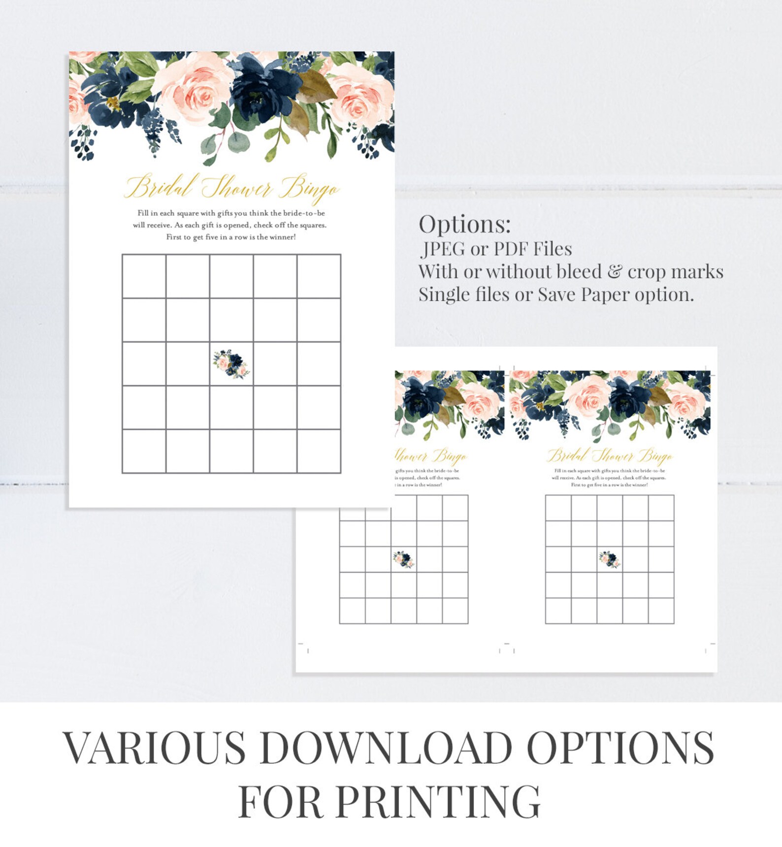 Navy Blush Gold Editable Bridal Bingo Game Pink Navy Gold | Etsy