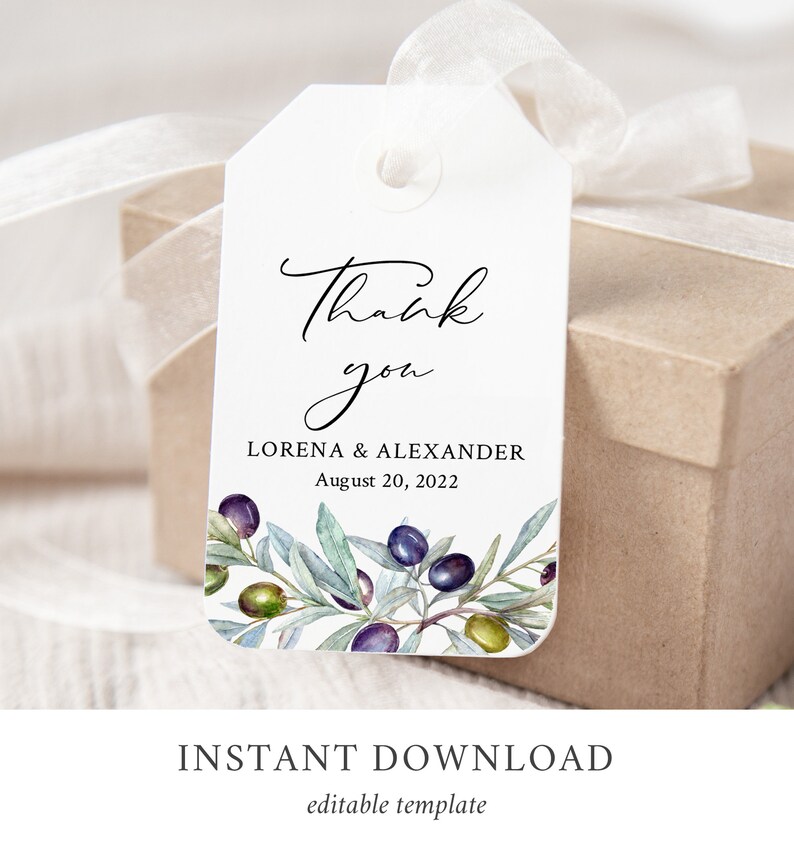 Editable Olive Favor Tags Printable Olive Tree Branch Tags | Etsy