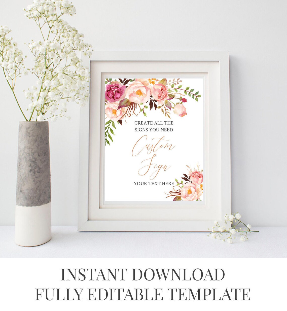 Rose Gold Boho Editable Custom Wedding Sign Pink Floral - Etsy