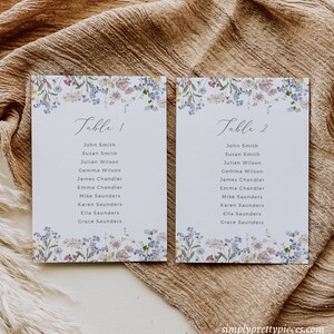 Wildflower Wedding Seating Chart, Floral Wedding Seating Plan, Individual Table Seating Chart ...