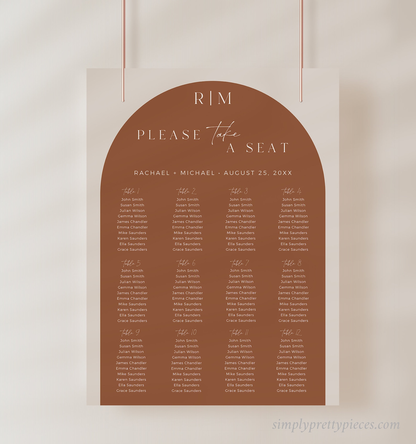 Terracotta Arch Editable Seating Chart Boho Arched Minimalist - Etsy