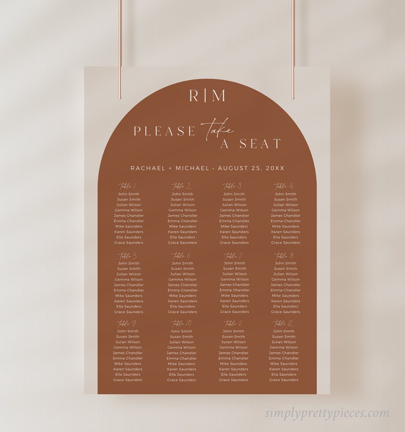 Terracotta Arch Editable Seating Chart Boho Arched Minimalist - Etsy