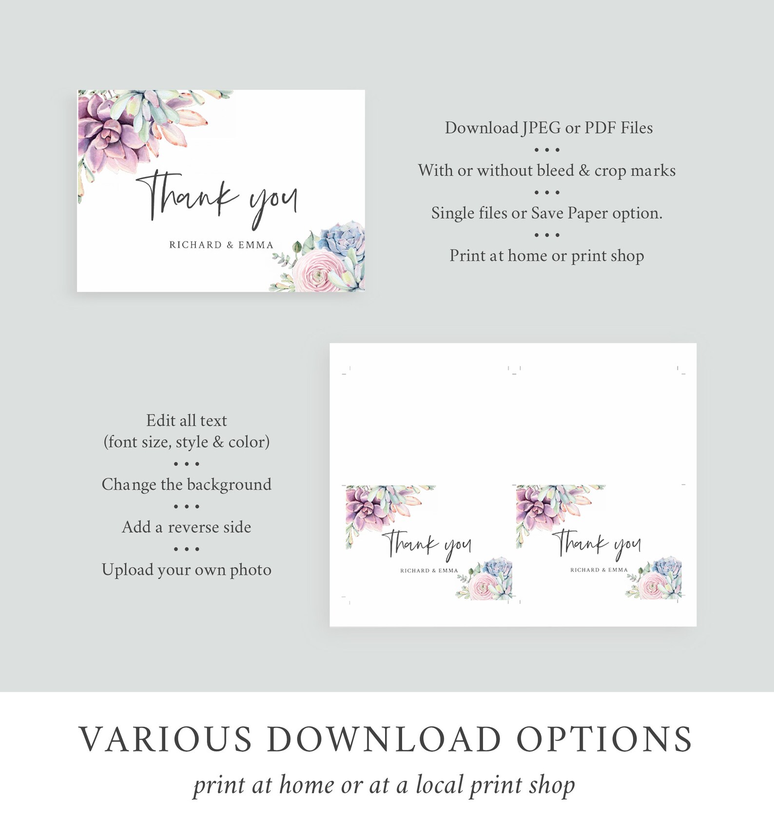 Succulent Printable Thank You Cards Editable Cactus Thank You | Etsy