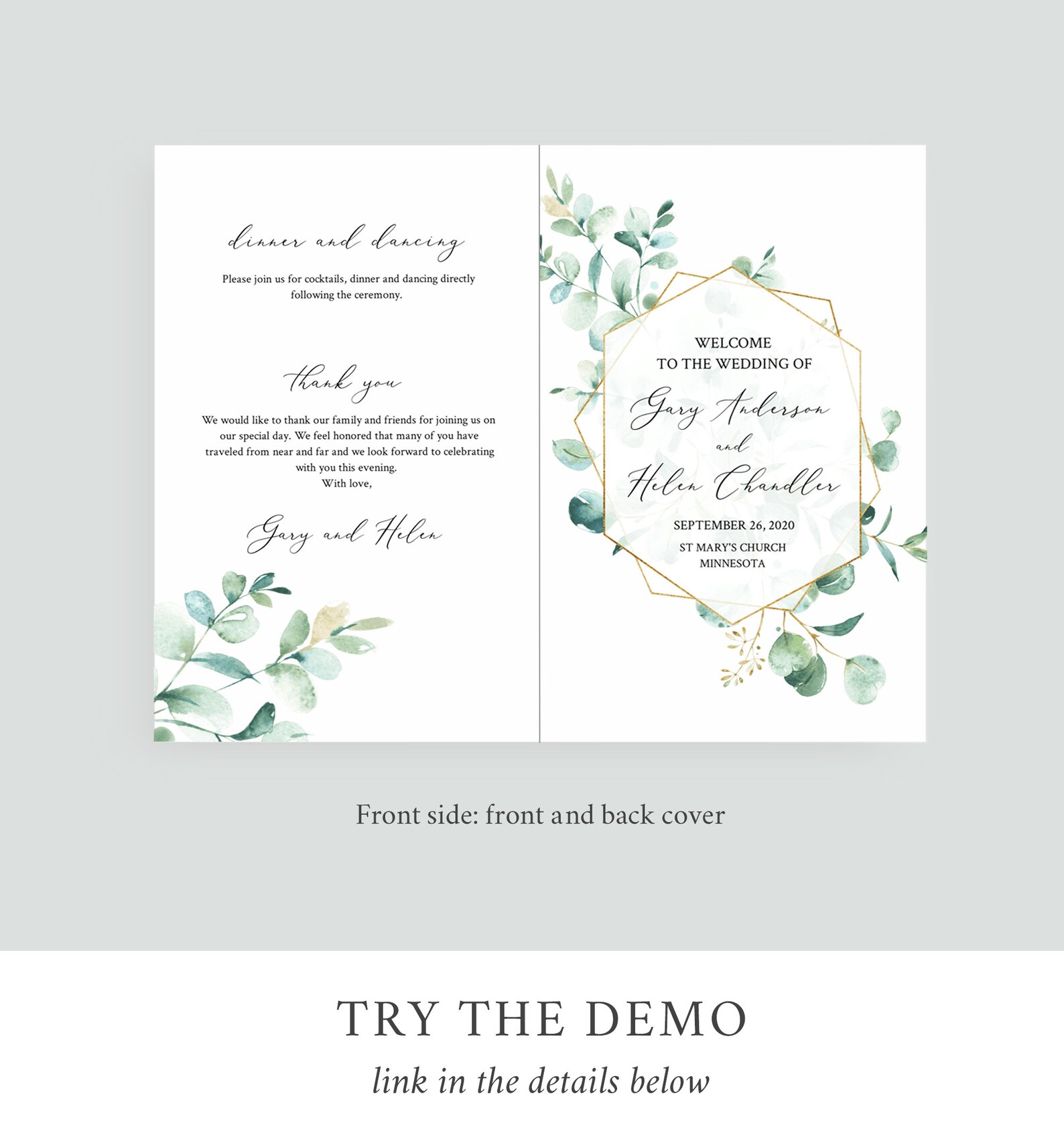 Editable Eucalyptus Gold Booklet Program Foldable Wedding | Etsy