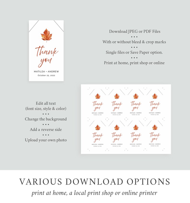 Maple Leaf Editable Tags Printable Fall Favor Tags Modern | Etsy