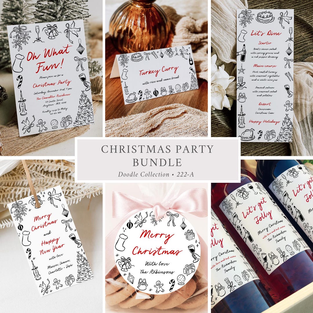 Hand Drawn Christmas Party Bundle Holiday Party Pack, Printable ...