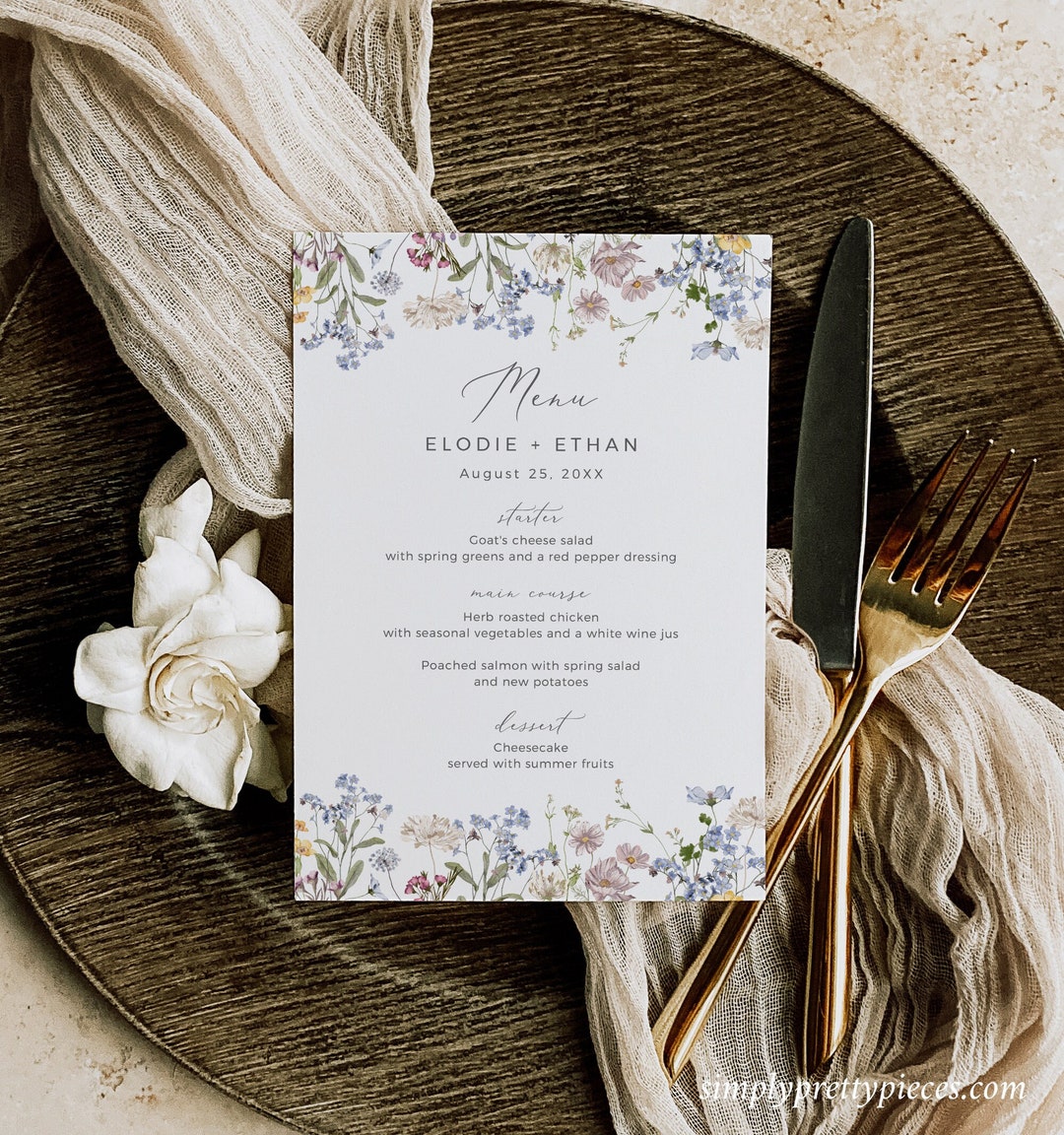 Wildflower Menu, Wildflower Wedding Menu, Boho Table Menu, Meadow ...