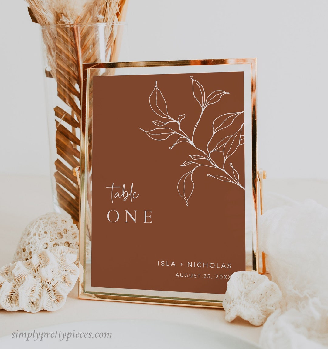 Terracotta Wedding Table Number, Modern Table Number Rust, Botanical ...