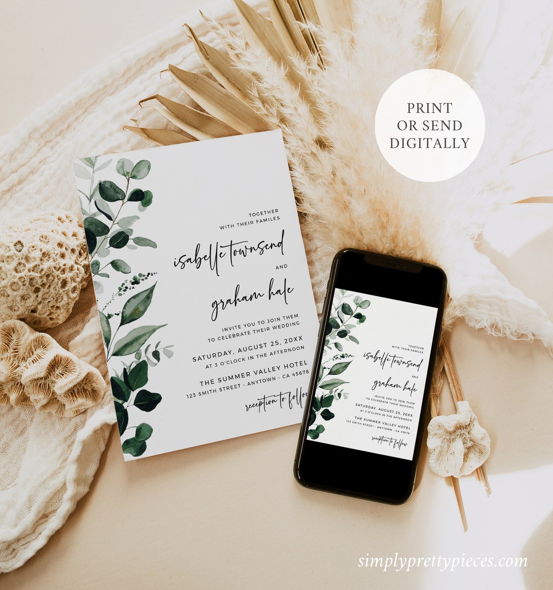 Greenery Wedding Invitation Botanical Wedding Invitation - Etsy