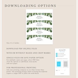 Monstera Editable Water Bottle Labels, Tropical Greenery Water Bottle ...