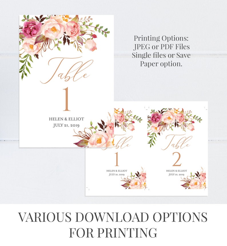 Rose Gold Editable Table Numbers Floral Table Numbers Pink - Etsy