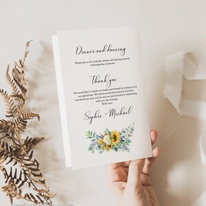 Sunflower Editable Booklet Program, Foldable Yellow Floral Wedding ...