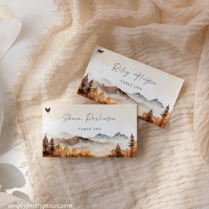 Woodland Place Card, Mountains Name Card, Forest Wedding Place Card ...