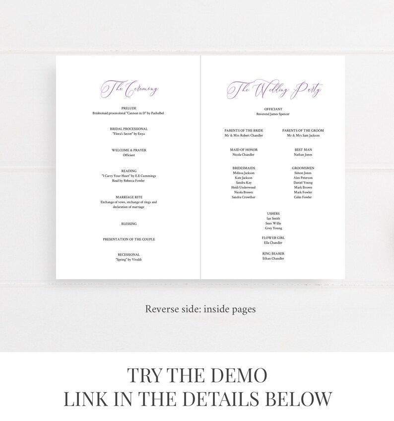 Purple Violet Floral Booklet Program Foldable Wedding - Etsy