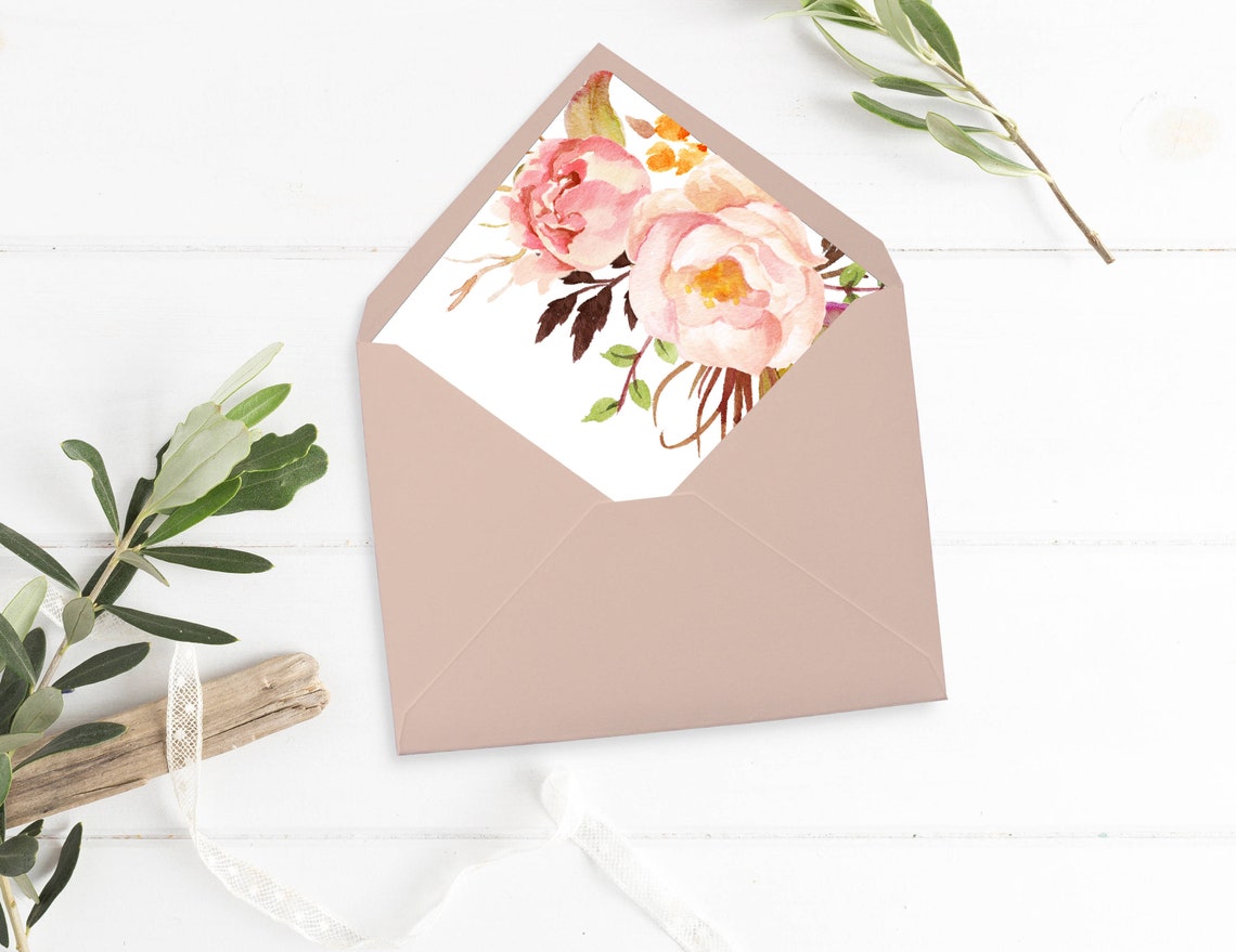 Pink Floral Envelope Liner Printable Boho Floral Envelope | Etsy