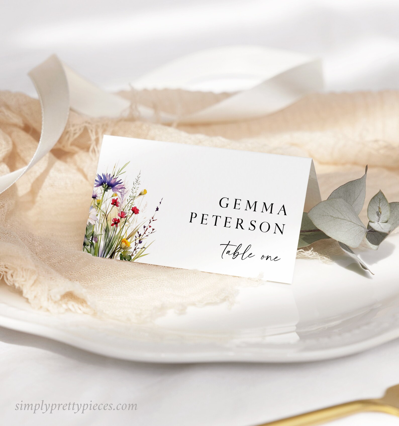 Bright Wildflower Place Card, Meadow Flower Name Card, Floral Wedding ...