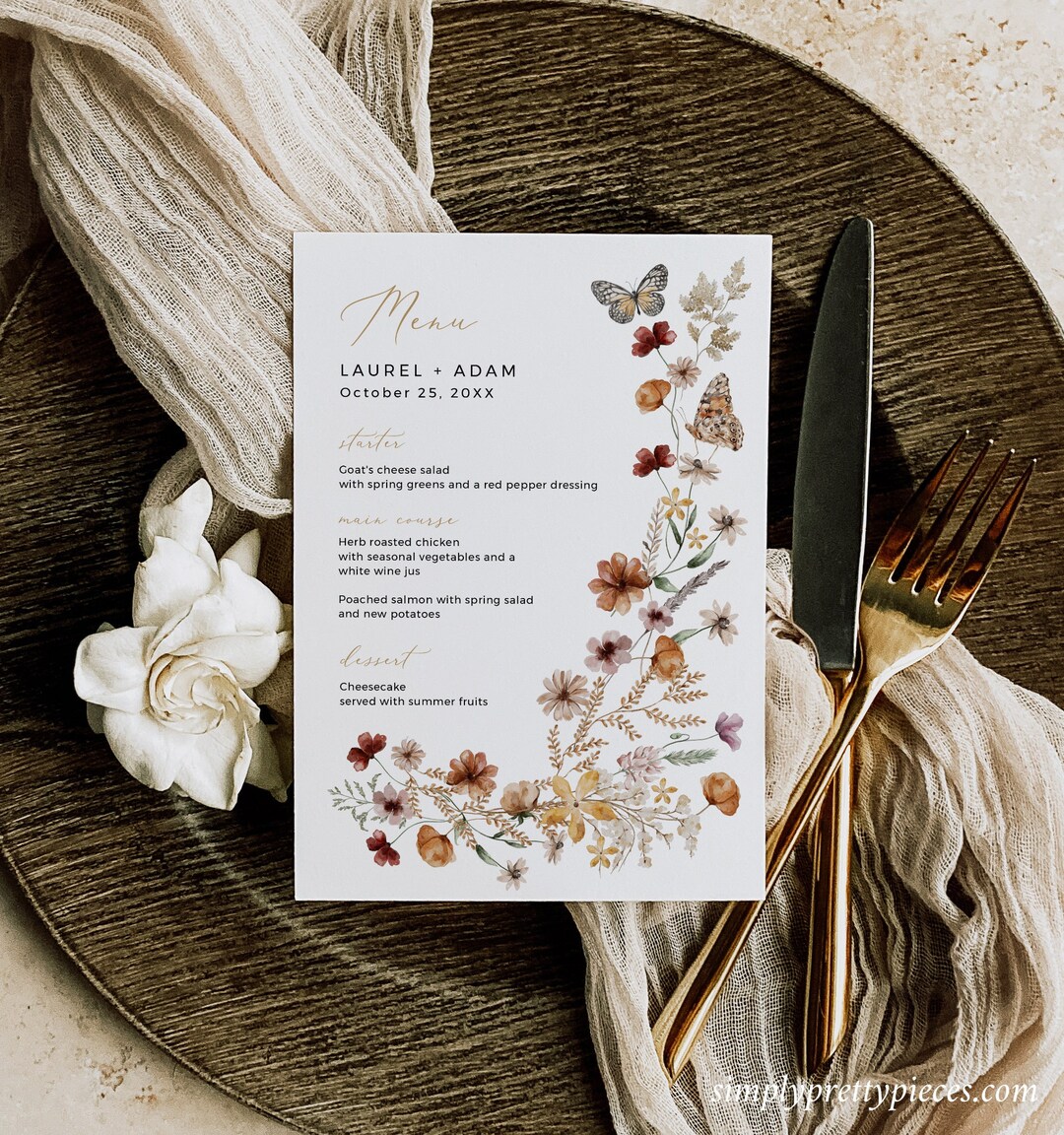 Wildflower Wedding Menu, Wildflower Bridal Shower Menu, Boho Table Menu ...