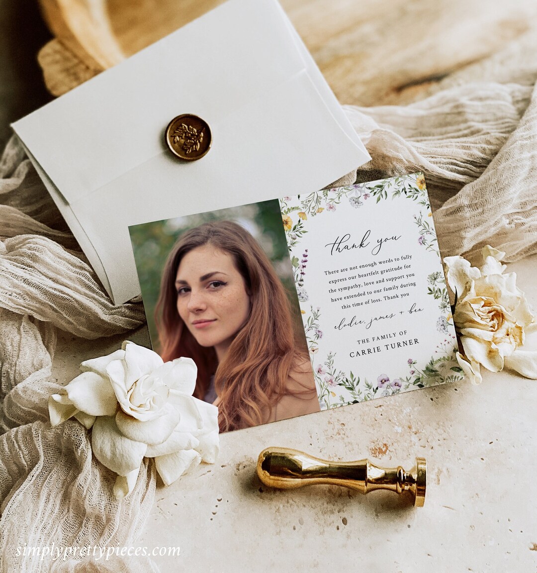 Wildflower Celebration of Life Thank You Card Woman, Funeral Thank You ...