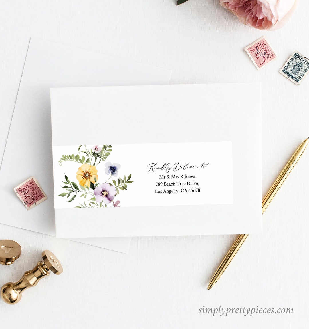 Wildflower Editable Wrap Around Address Label Template, Wild Flower ...