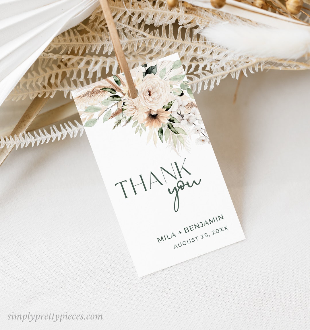 Boho Wedding Favor Tags, Bohemian Favor Label, Pampas Grass Favor Tags ...