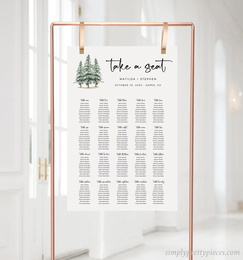 Rustic Pine Editable Seating Chart Modern Woodland Printable - Etsy
