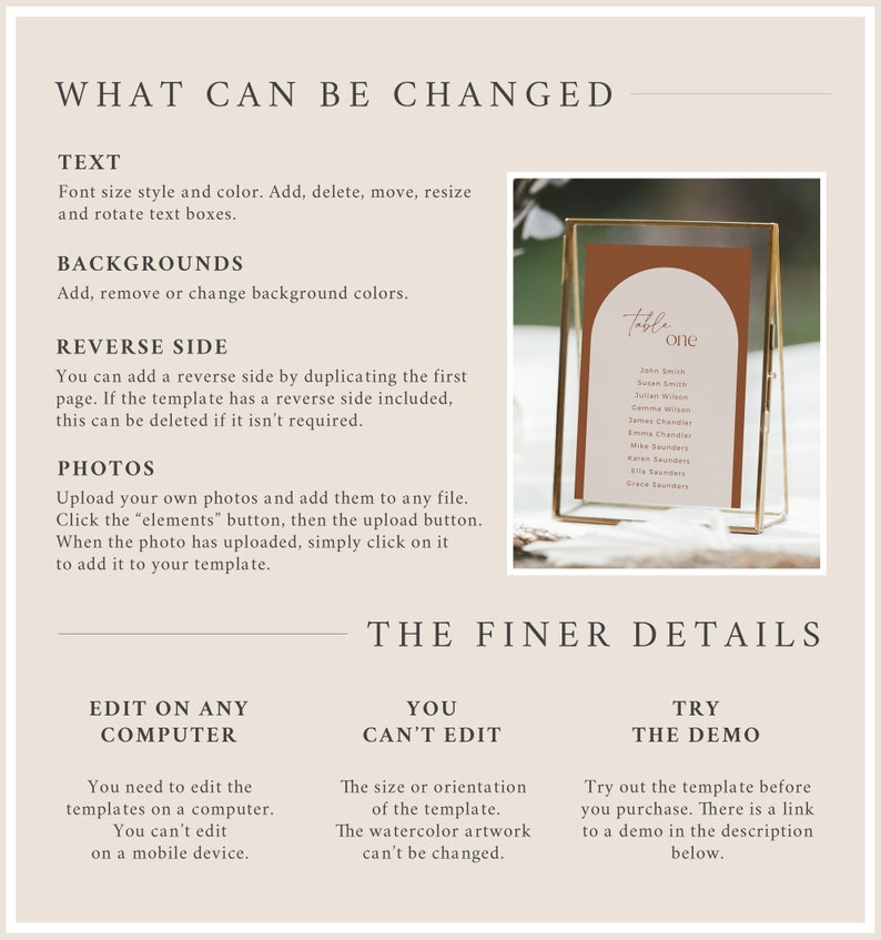 Boho Arch Editable Seating Chart Template, Terracotta Arched Minimal ...
