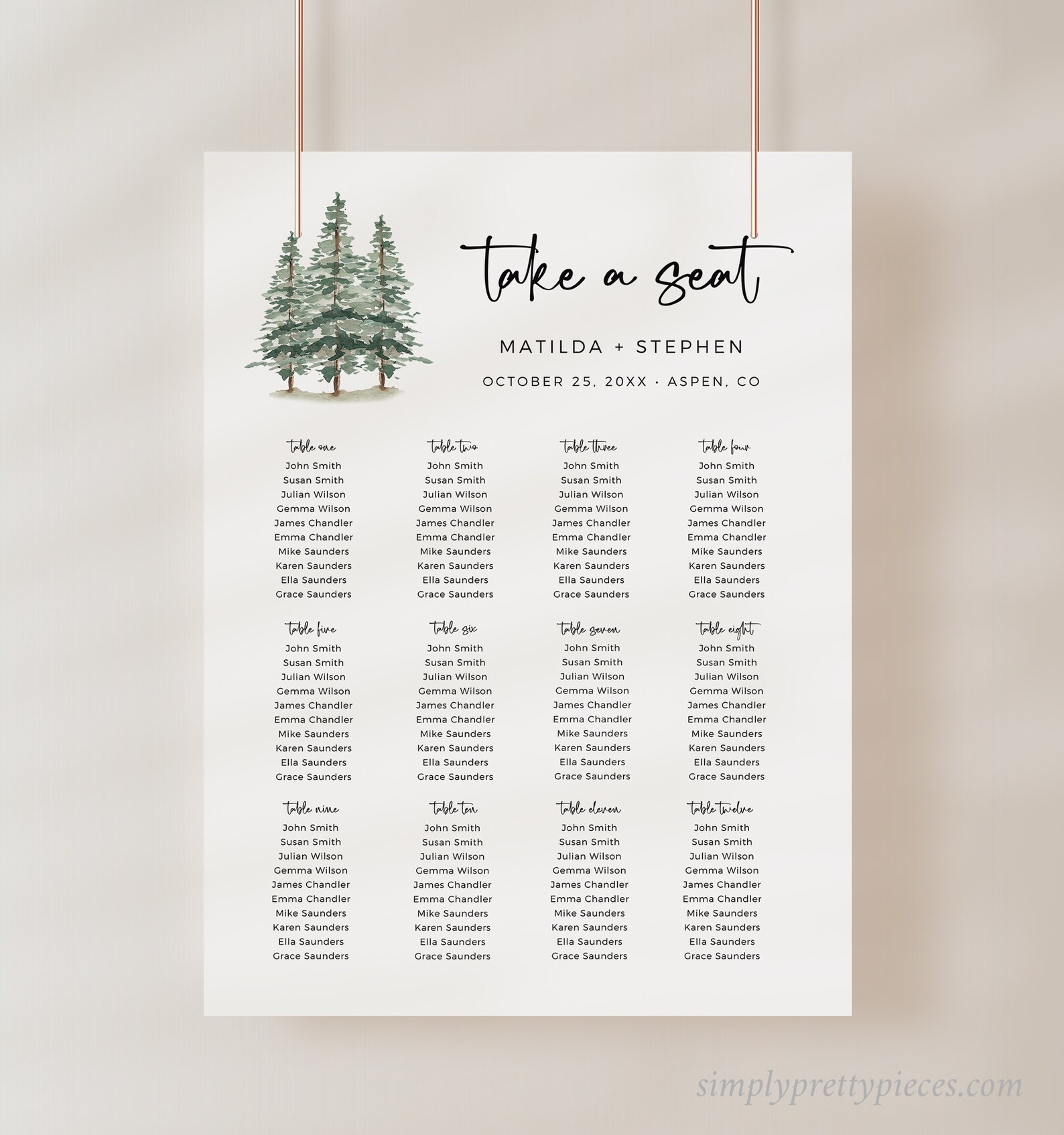 Rustic Pine Editable Seating Chart Modern Woodland Printable - Etsy