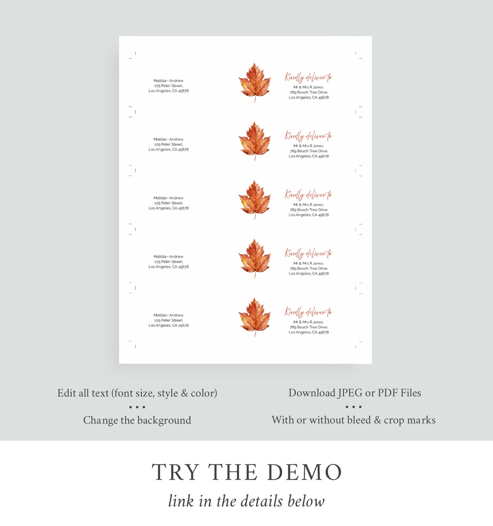 Maple Leaf Editable Wrap Around Address Label Template, Burnt Orange ...