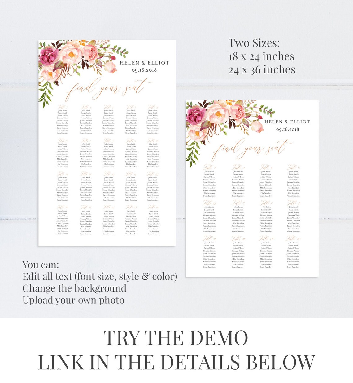 Rose Gold Floral Editable Table Plan Pink Floral Boho | Etsy