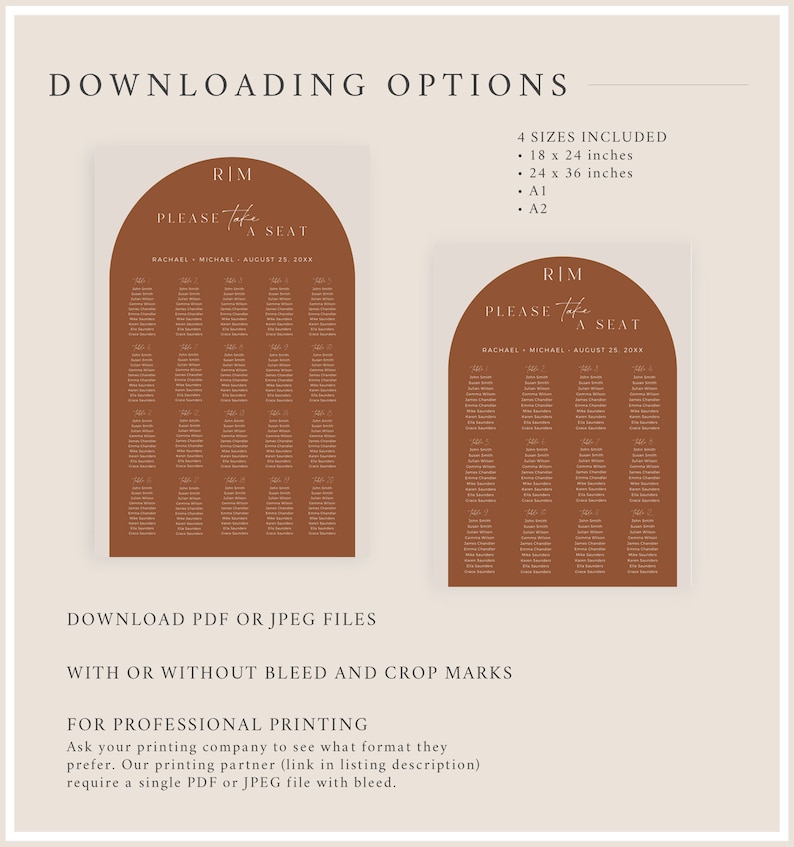 Terracotta Arch Editable Seating Chart, Boho Arched Minimalist ...