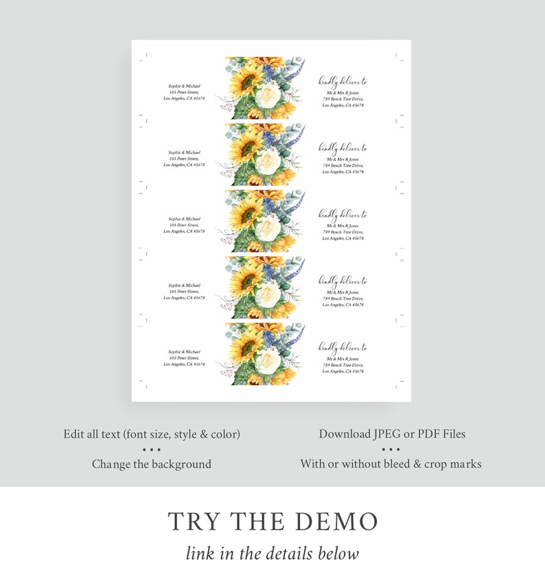 Editable Sunflower Wrap Around Address Label Template Yellow - Etsy