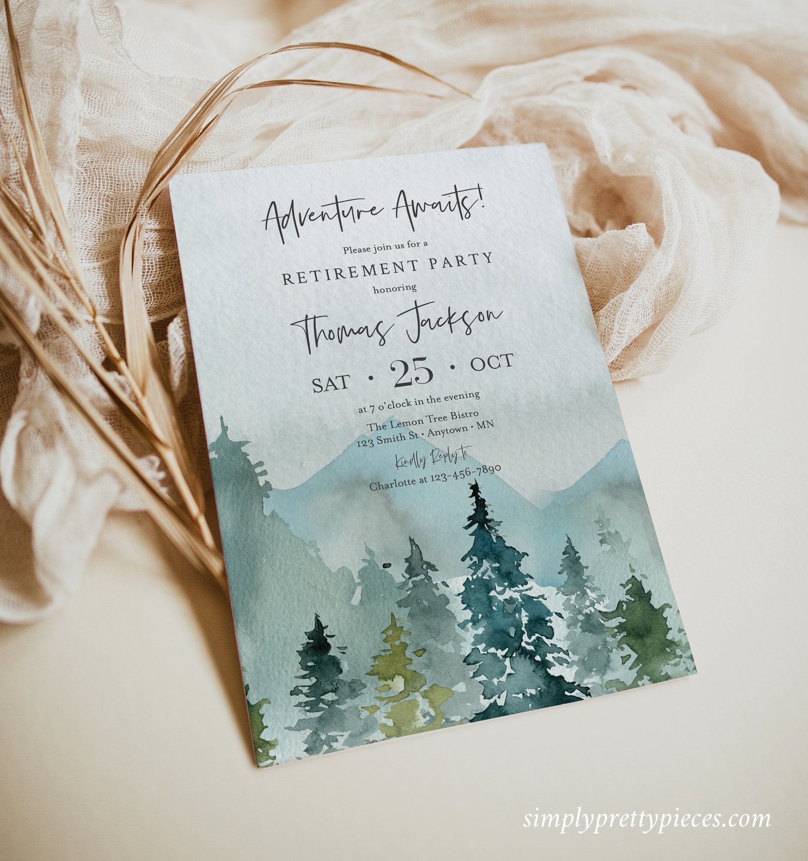 Woodland Retirement Party Invitation for a Man, Mountains Retirement ...